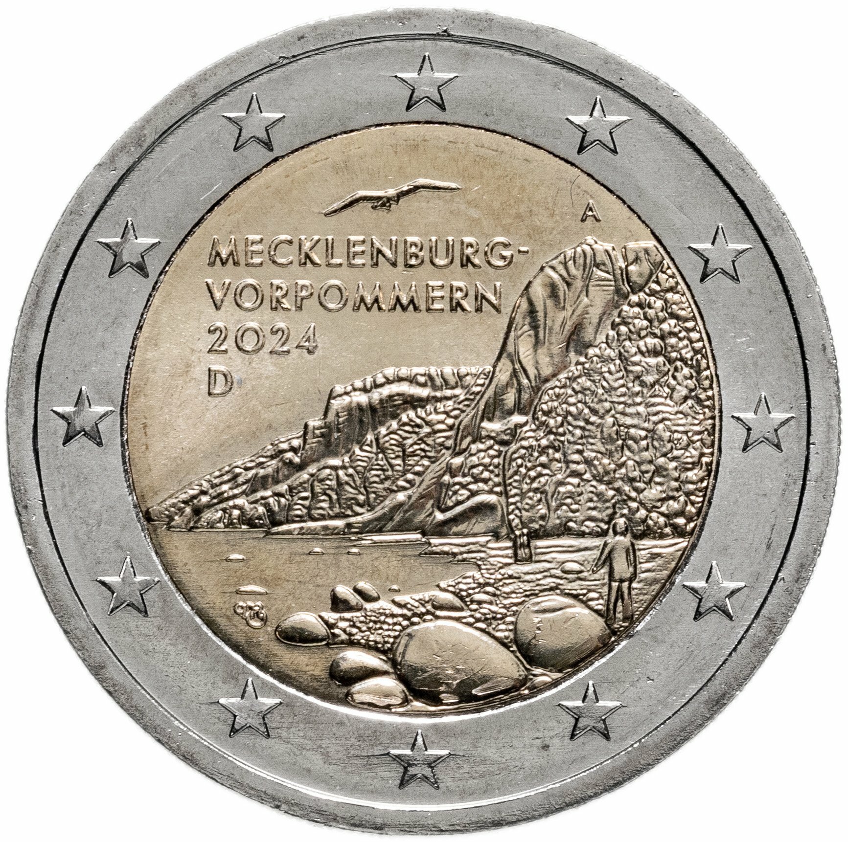 Германия 2 евро 2024 "Мекленбург-Передняя Померания холм Кёнигсштуль" Двор A, Биметалл, в сохранности UNC