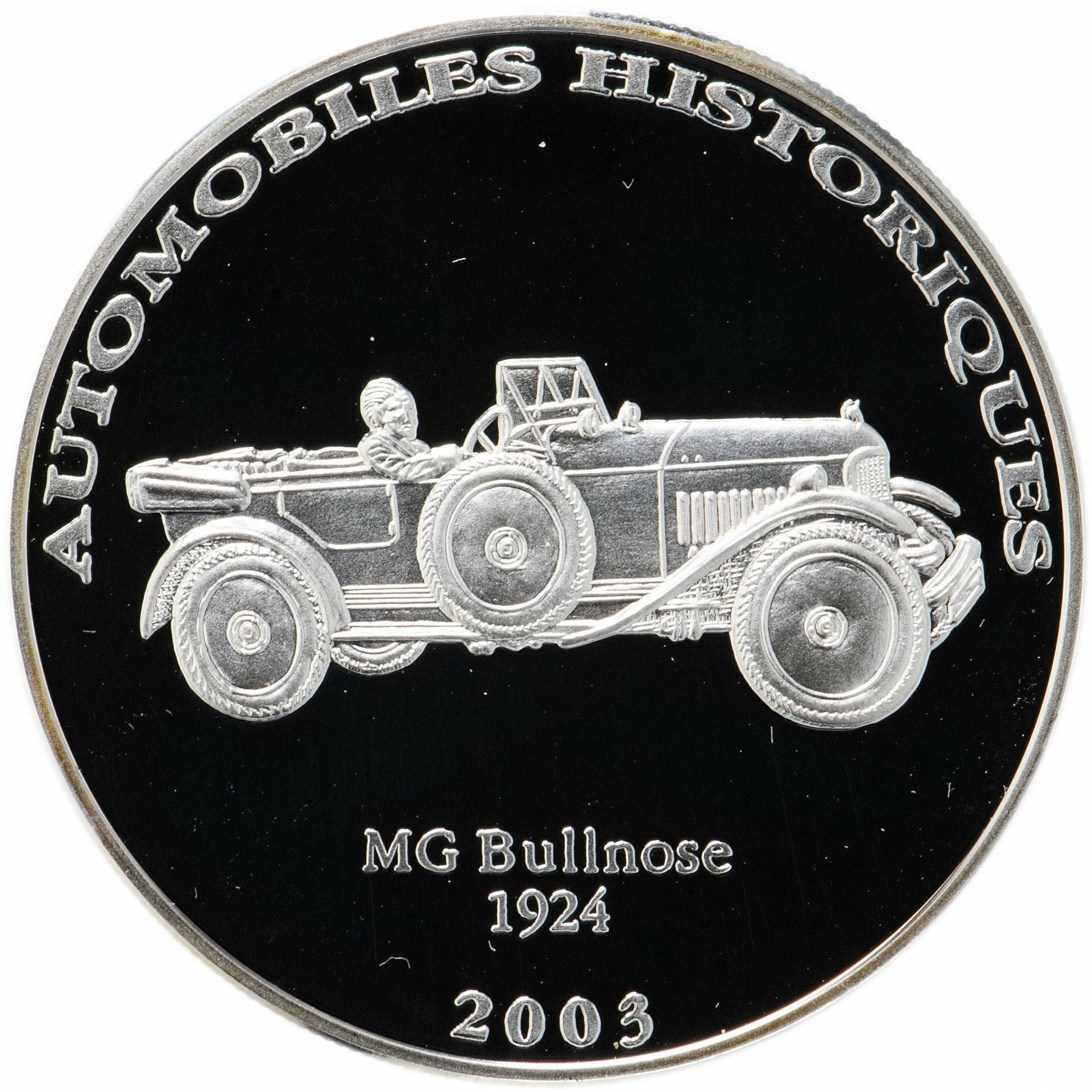 Демократическая Республика Конго 10 франков 2003 "Автомобили истории - MG Bullnose 1924" в капсуле, Серебро 925, в сохранности Proof