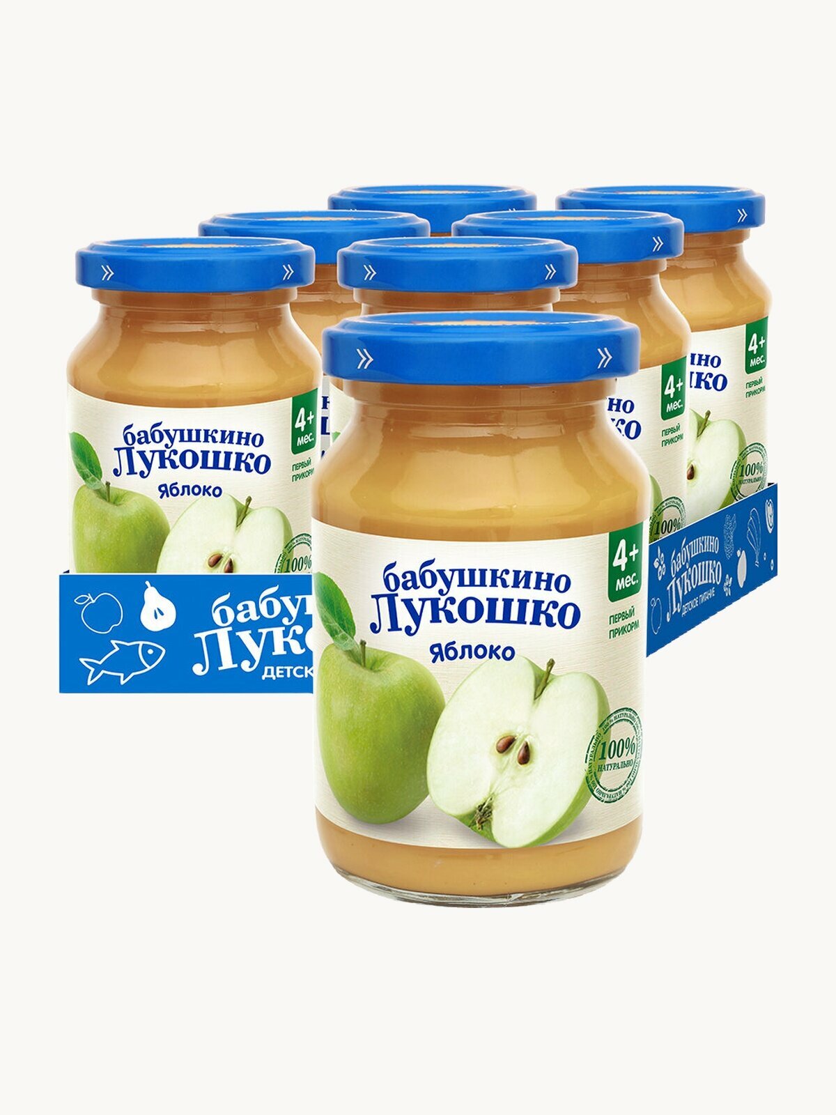 Пюре Бабушкино Лукошко Яблоки, стеклянная банка, 190 г, 6 шт.