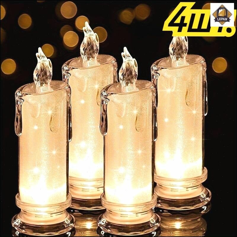 Электронная свечка-ночь, подсветка для спальни, боковая подсветка, настольная декорация, 4 штуки, с встроенными батарейками