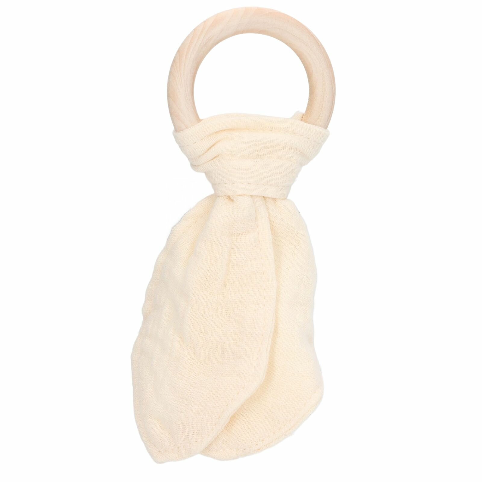 Деревянное кольцо-прорезыватель с хлопковыми ушками зайца, бежевое