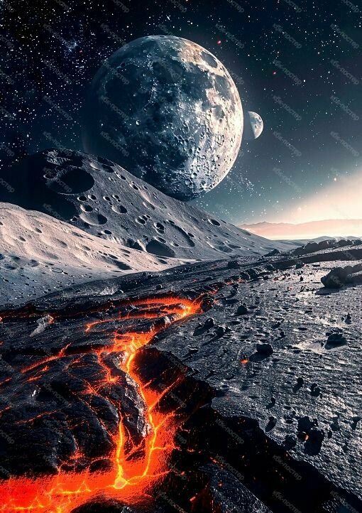 "Космос АРТ" - космический пейзаж, планета с вулканом. 84*118 см. ПлакатА0_004.