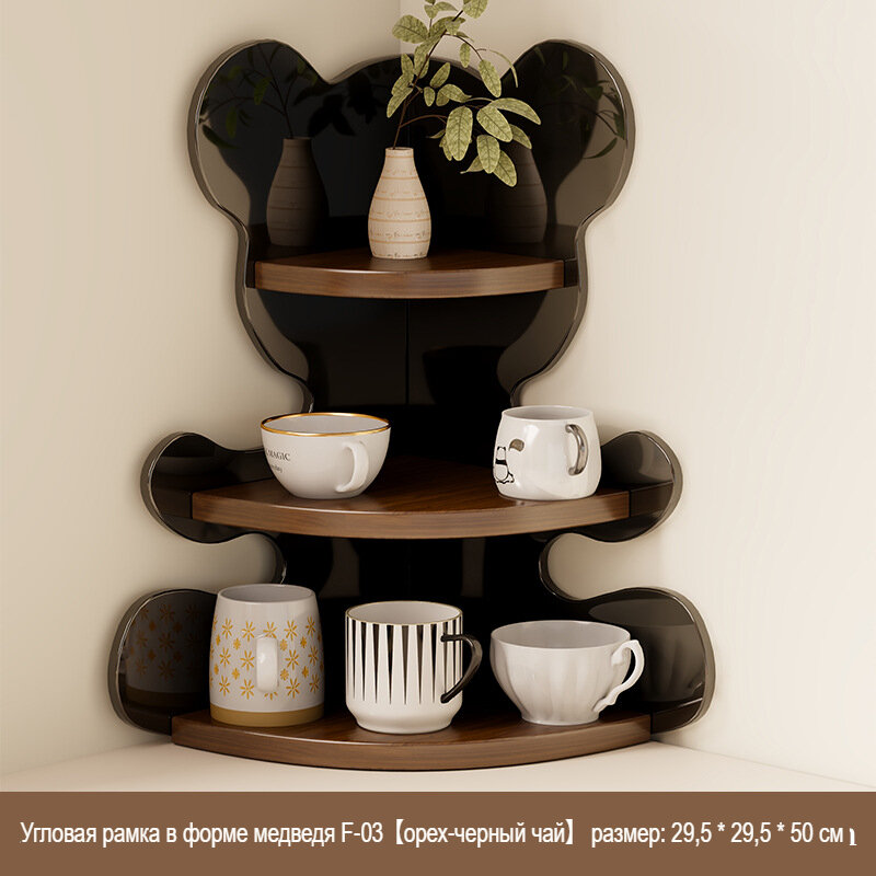 Угловая полка-органайзер в форме елки/медвежонка/кошки для кружек и косметики (Акрил+Дерево)