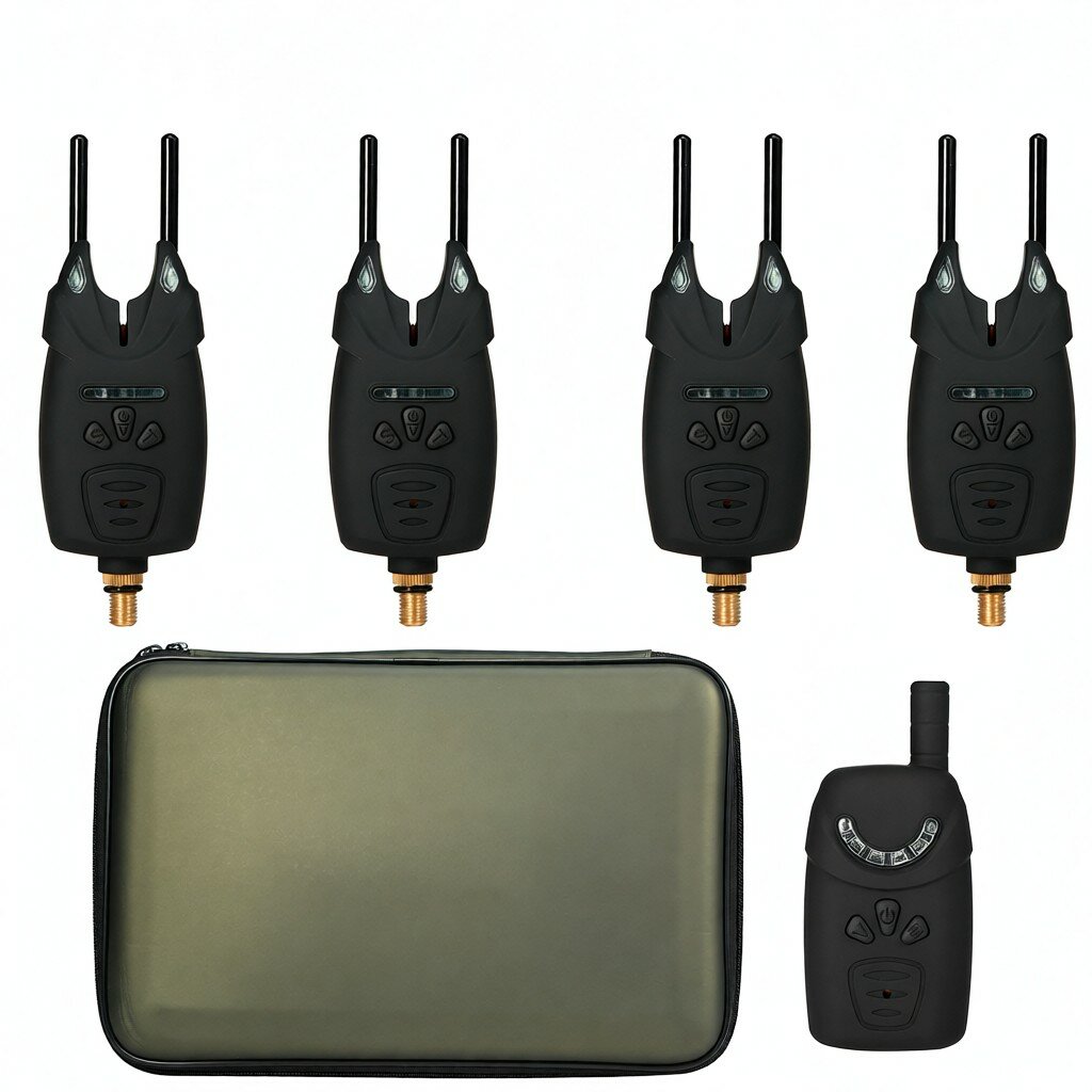 Electronic Fishing Alerts Bite Alarm LED Wireless Fishing Alarm Digital Fishing Receiver Sound Alert Kit with Case, Material: ABS, Color: Black, Receiver Size: 8.5 * 5 * 2.5cm / 3.3 * 2 * 1in, Case Size: 25 * 16 * 6.5cm / 9.8 * 6.3 * 2.6in, Product