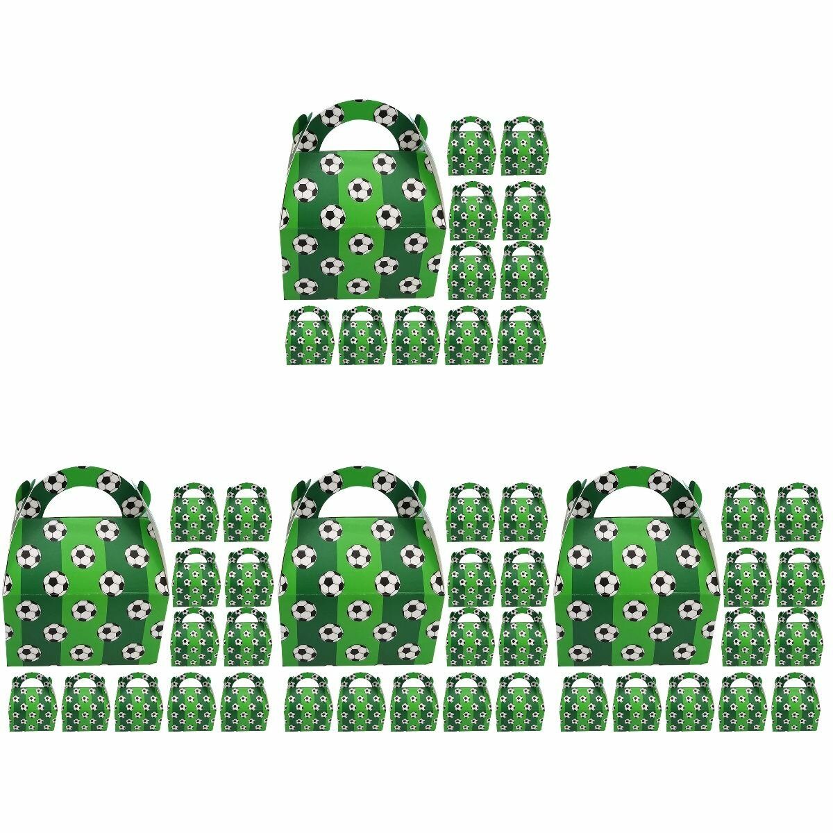 Набор из 50 зелёных бумажных коробок с футбольным рисунком для упаковки конфет и подарков на праздники