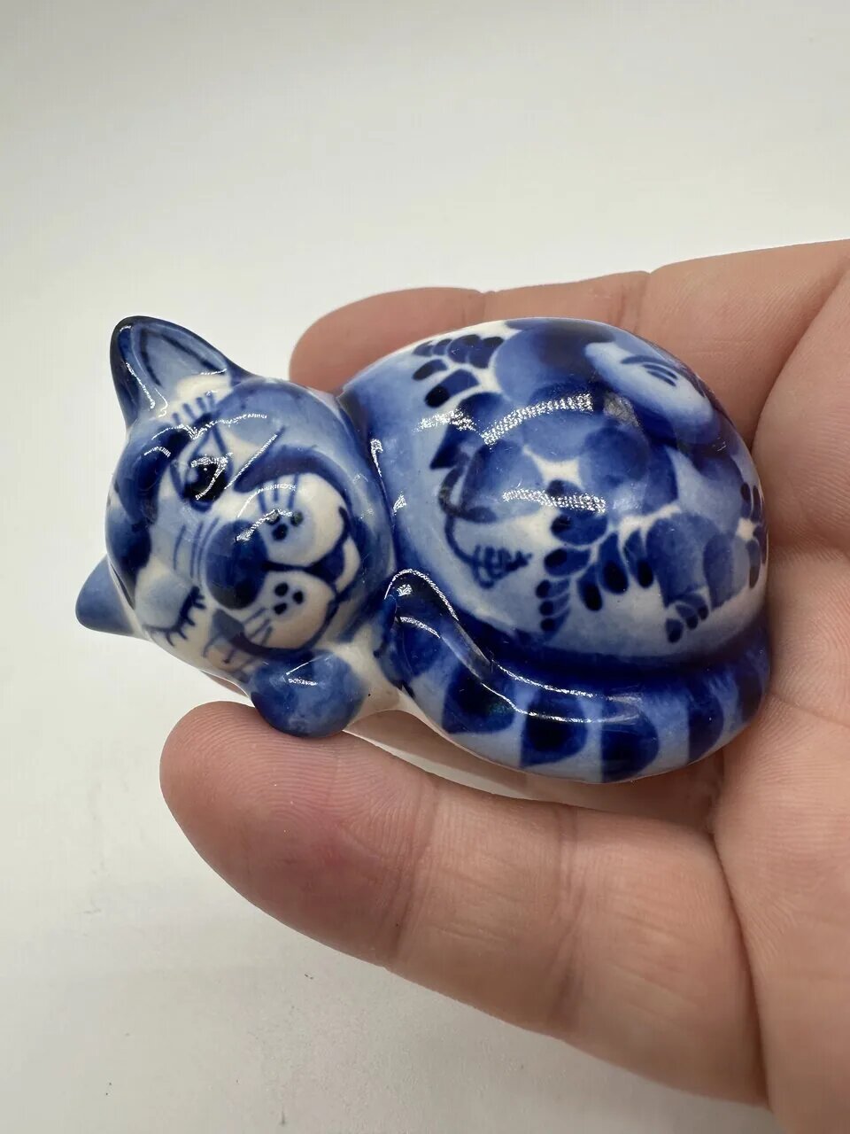 Статуэтка котик Гжель Фарфор винтажная великолепная