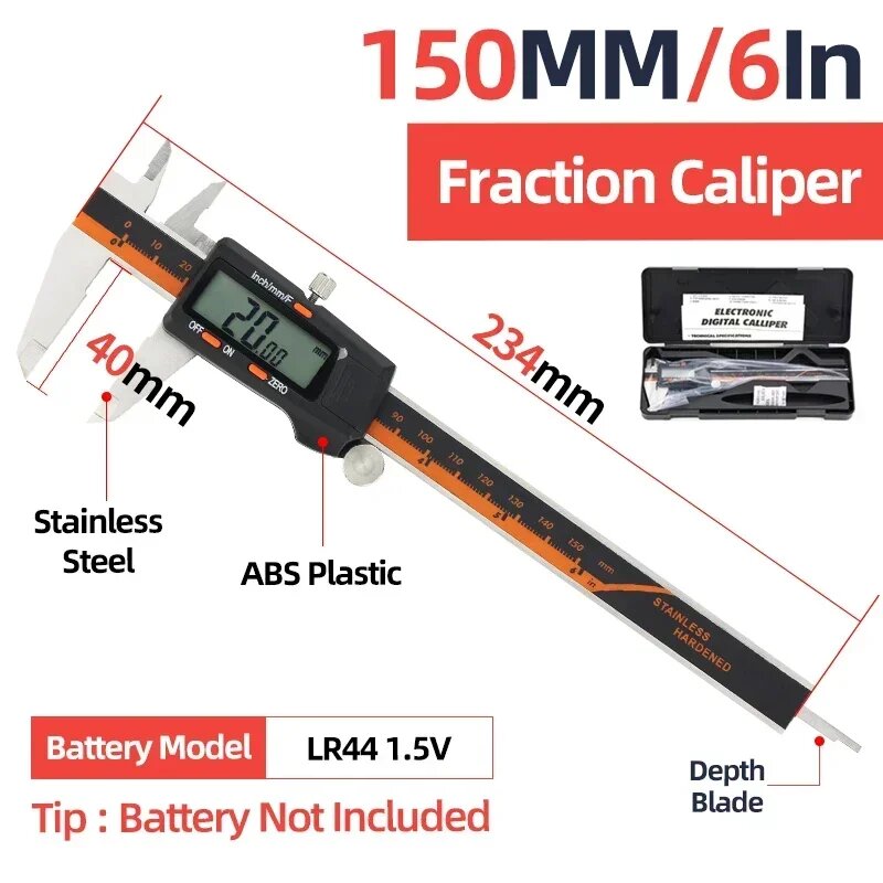 Цифровой штангенциркуль 150 мм, Fraction Caliper