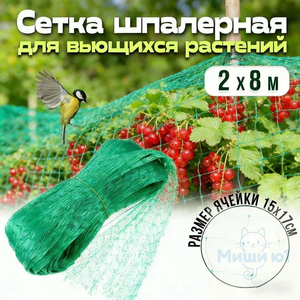 Сетка садовая защитная от птиц, Полиэтилен,8х2м