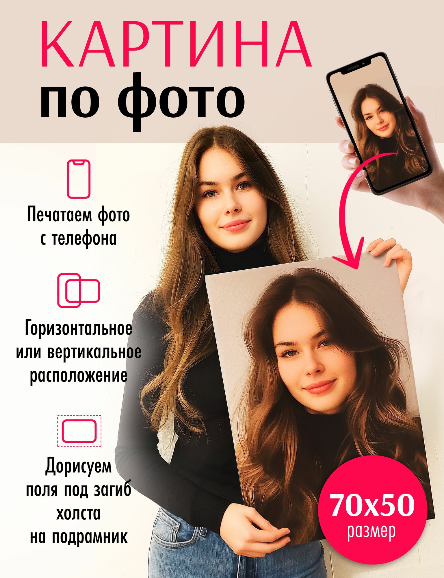 Картина по фото / портрет на холсте / фото на холсте 50смх70см К-5070
