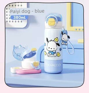 Pochacco 380 мл детский термос с трубочкой, подарочная сумка, наклейки и щетка для чистки