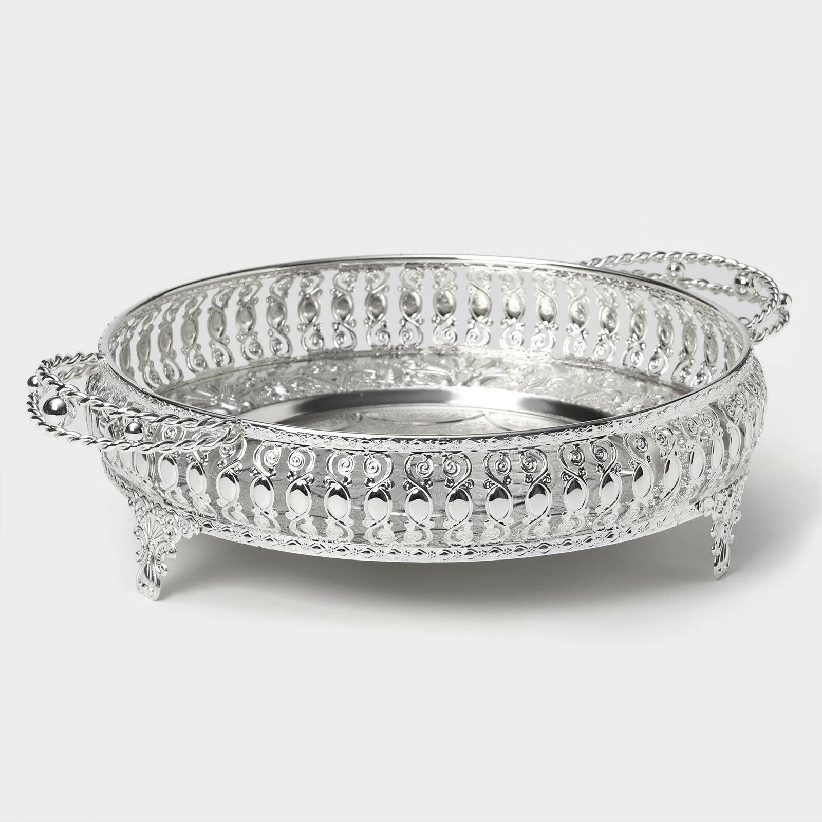 Поднос сервировочный «Солон», 34×24.5×9 см, с ручками, металл, серебристый