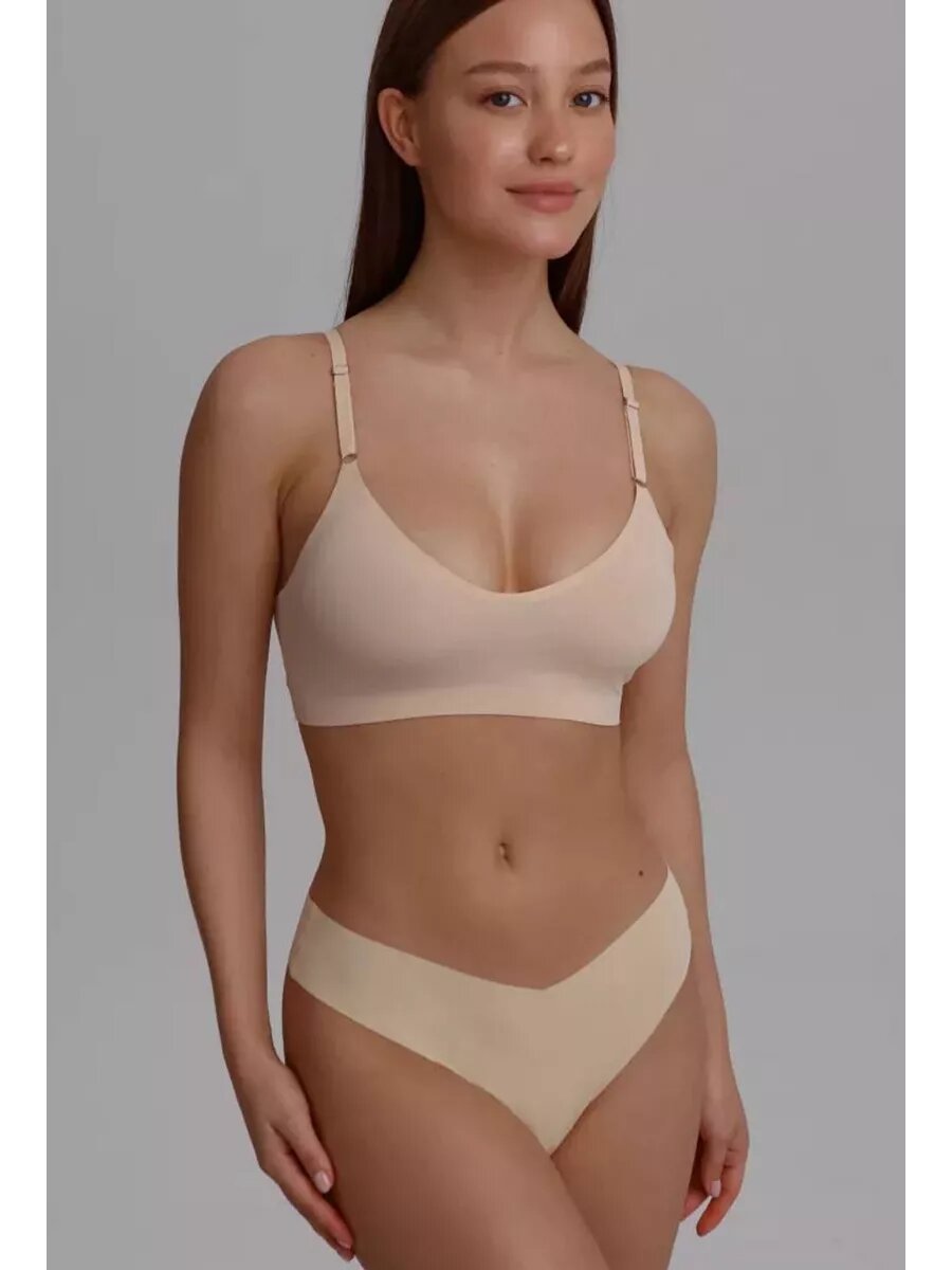 Нижнее белье комплект бесшовный, без косточек, стринги, с открытыми плечами