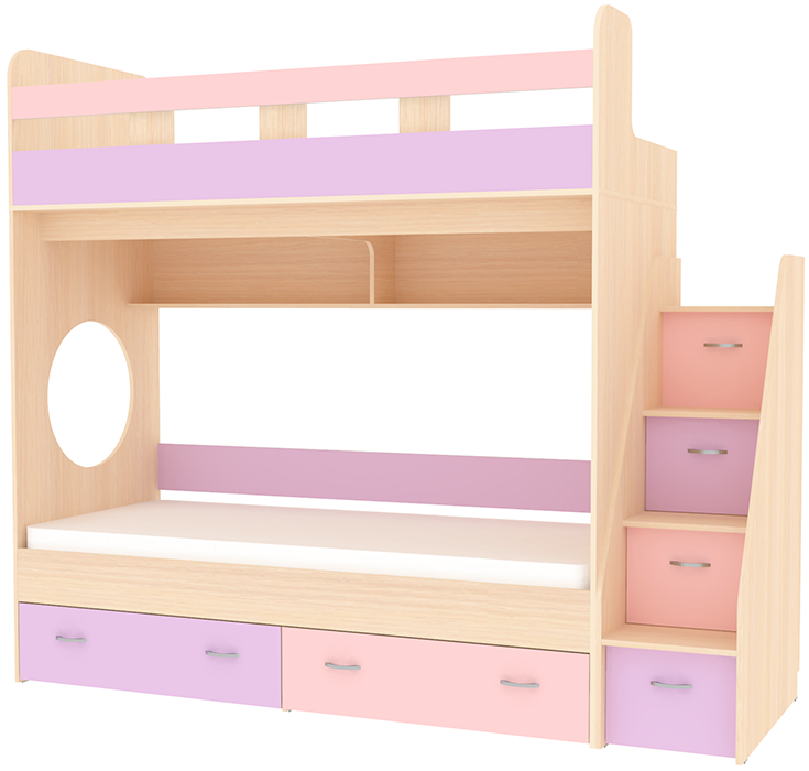 Двухъярусная кровать Юниор 1 80х190 Дуб Молочный Ирис Розовый