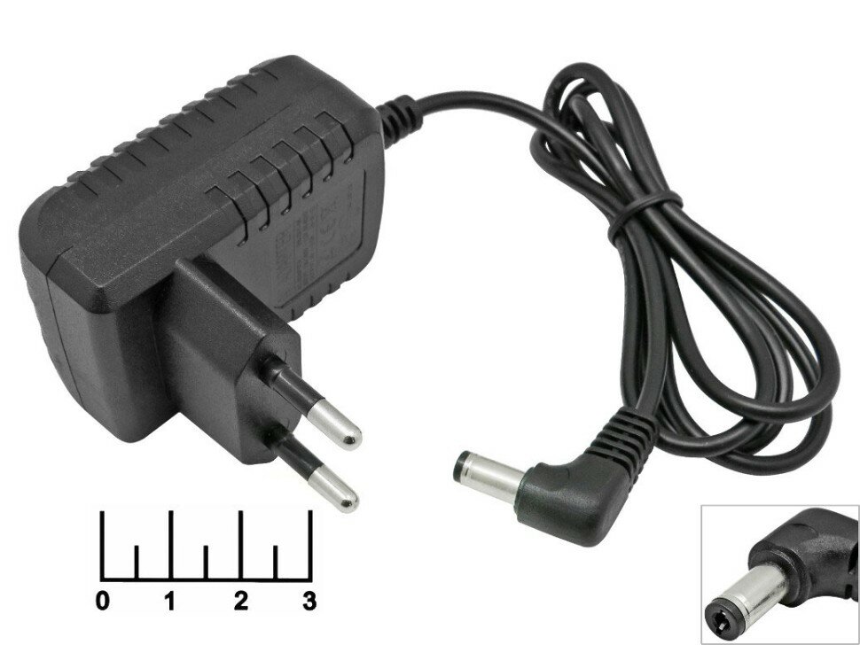 Блок питания 9V 0.6A AC-N348-A импульсный (- внутри) (5.5*2.1) (угол) (для весов)