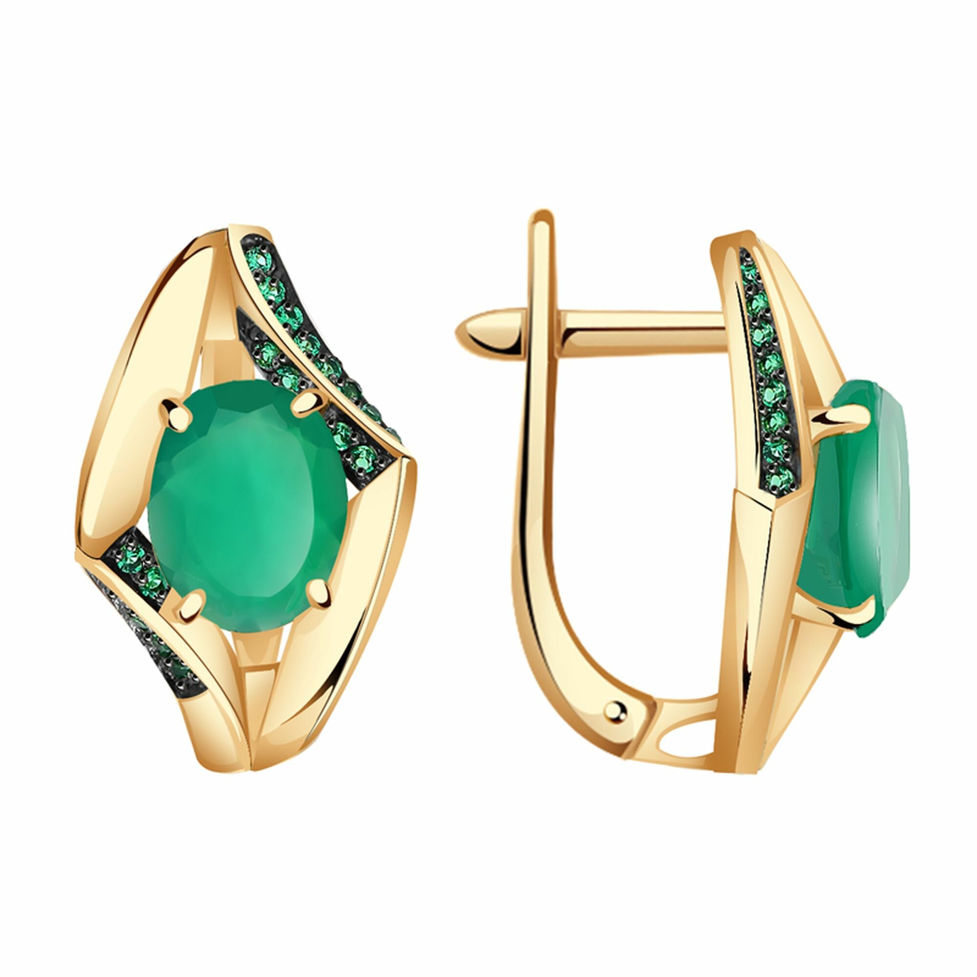 Серьги, красное золото, 585 проба, фианит, агат