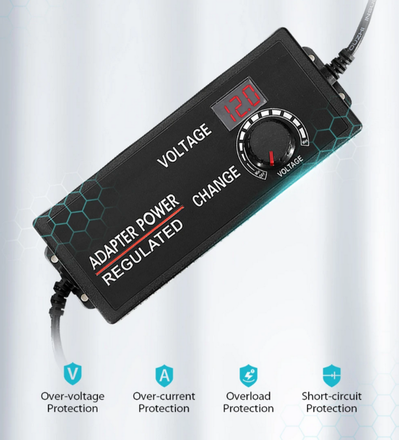 Адаптер регулируемый 9-24v/5A / 5.5мм, угловой HuaZhenYuan (черный)