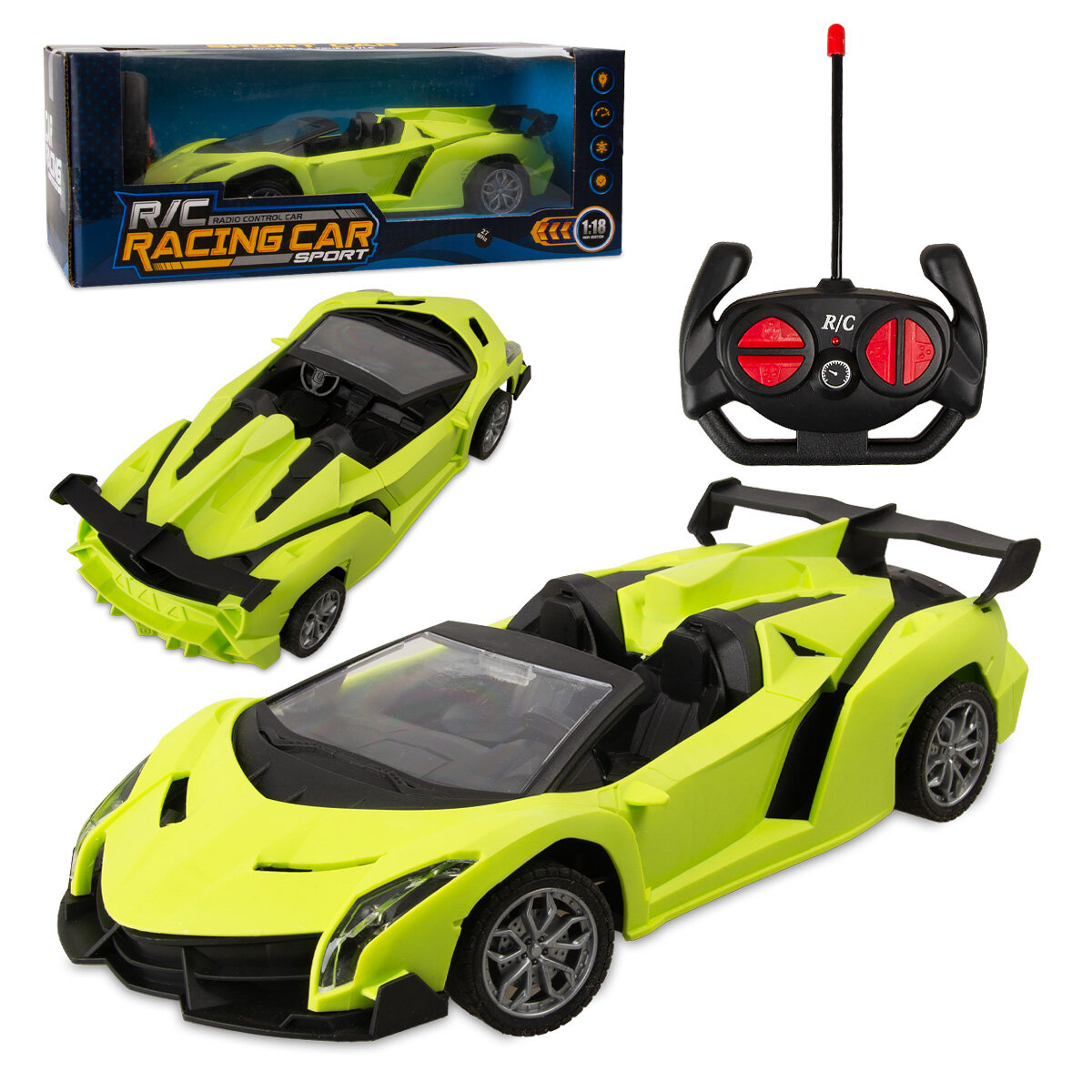 Радиоуправляемая гоночная машинка TONG DE 518-27, от батареек, зеленый, пластик