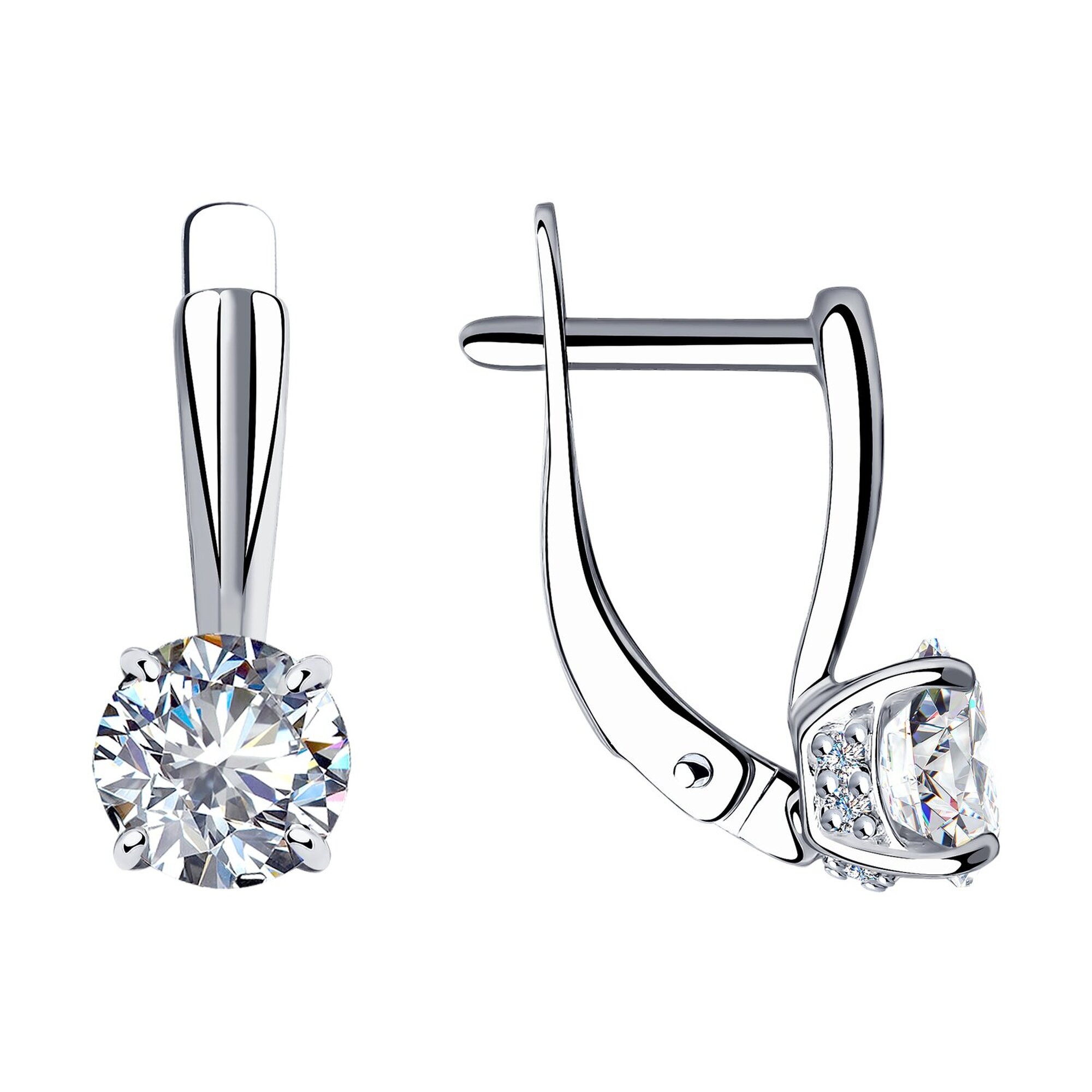 Серьги, серебро, 925 проба, родирование, фианит