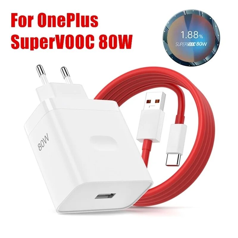 Быстрое настенное зарядное устройство для OnePlus 80 Вт SuperVOOC EU EU Charger and Cable, 1m Cable