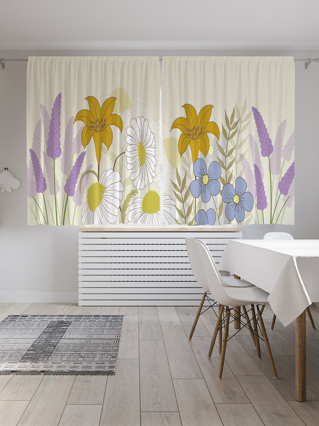 Фотошторы короткие "Нежность весенних цветов", 2 полотна шириной по 145 см, высота 180 см, JoyArty