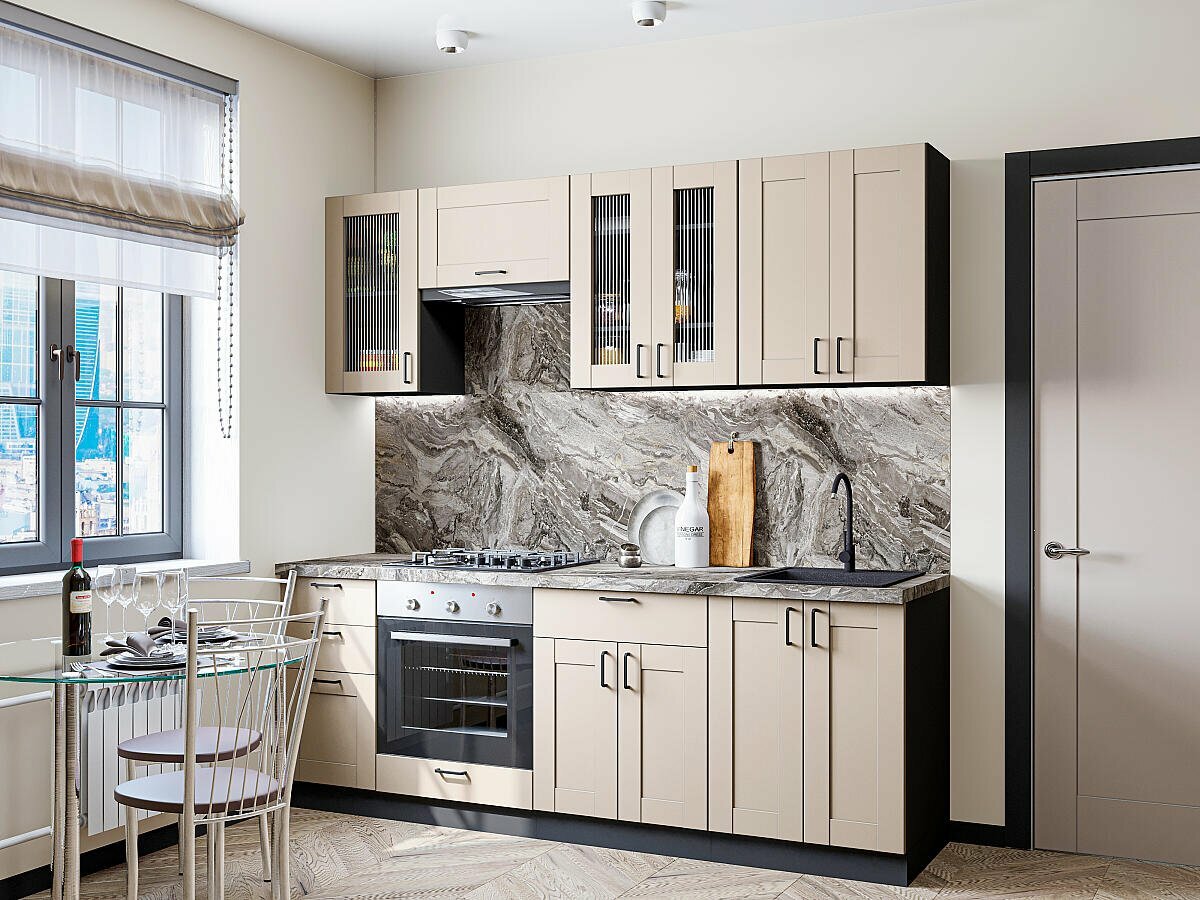 Готовый кухонный гарнитур кухня 2,2 метра Лофт-01 2140*2200*600 Cream Silk