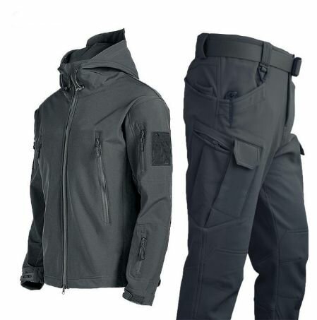 Мужская водонепроницаемая теплая куртка + штаны тактический костюм, темно-серый,46