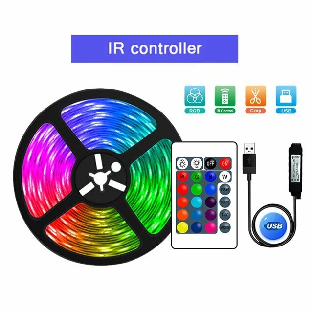 LeiiGeeGo USB светодиодная лента RGB 5050 1 метр 24Key IR controller, 1 м