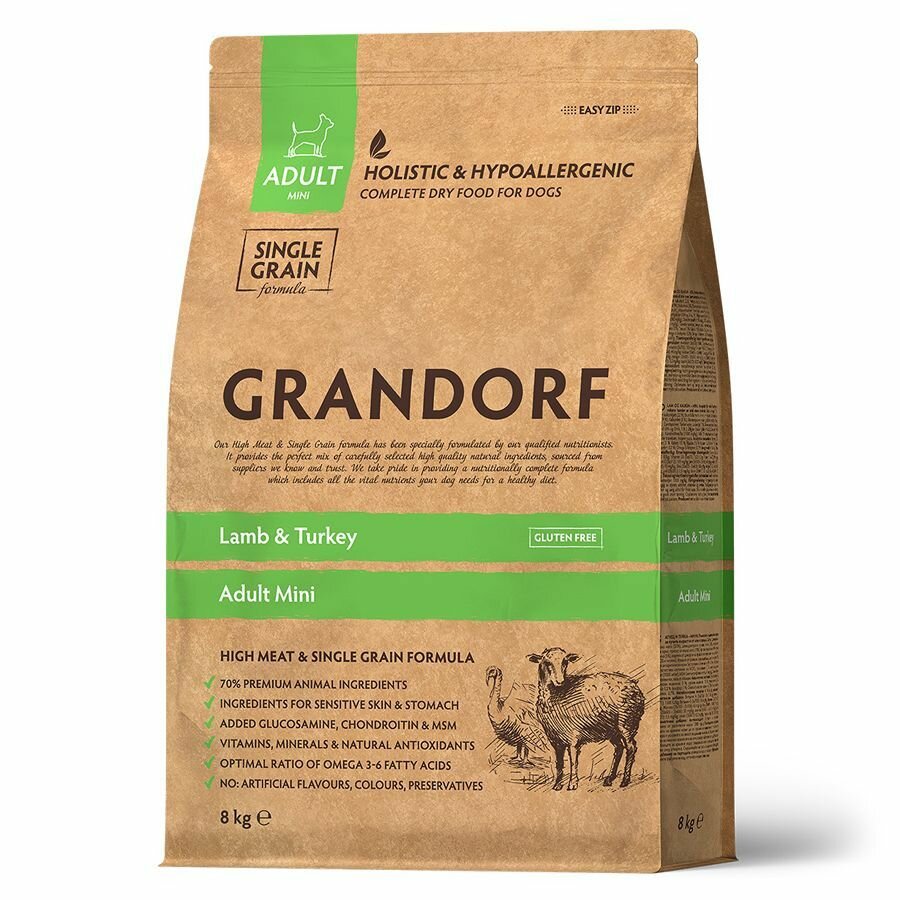 Сухой корм GRANDORF DOG Lamb & Turkey MINI (ягненок с индейкой для собак мини пород) 8кг