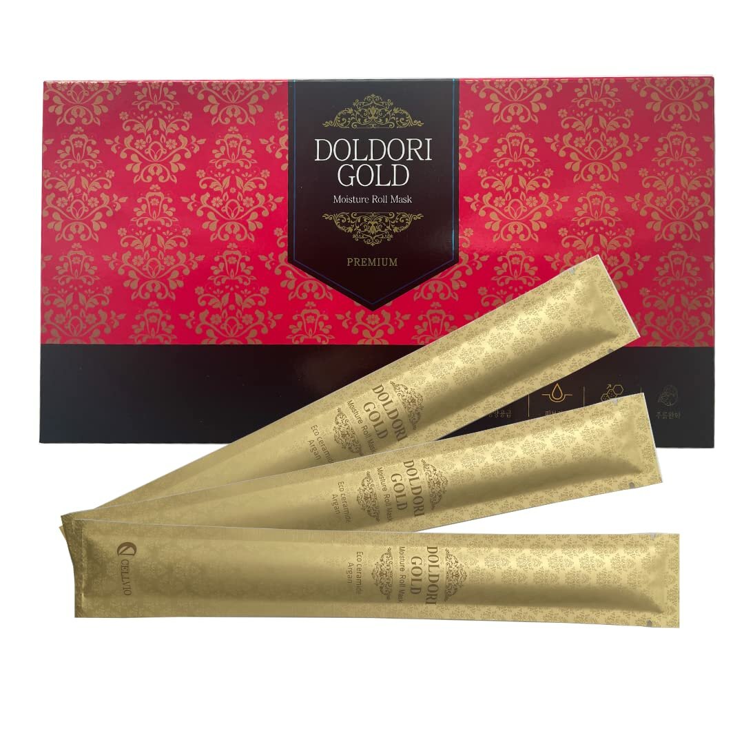 CELLVIO Премиальная тканевая маска с золотом DOLDORI PREMIUM GOLD MOISTURE ROLL MASK 27мл х 8 шт