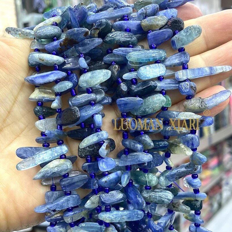 Натуральные бусины из турмалина, диопсида и кианита LUOMAN XIARI 11-18 мм Синий, 11-18mm 20-24pcs, Light Kyanite