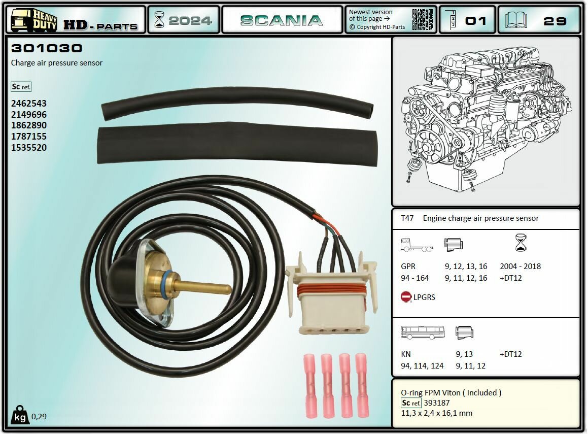 Датчик давления воздуха наддува Scania 4/P/G/R/T-Series , арт. 301030 Hd-parts