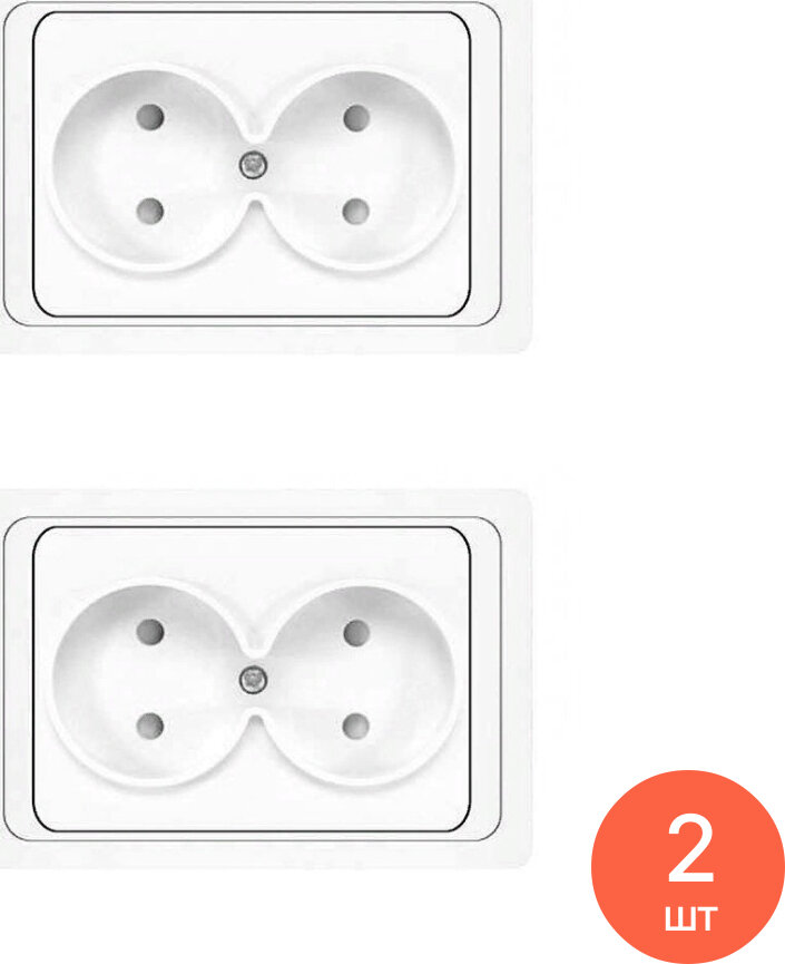 Розетка силовая штепсельная UNIVersal / Универсал Валери 16А 220В IP20, белый, двухместная без заземления, с защитными шторками, скрытая установка В0102x / электрооборудование (комплект из 2 шт)