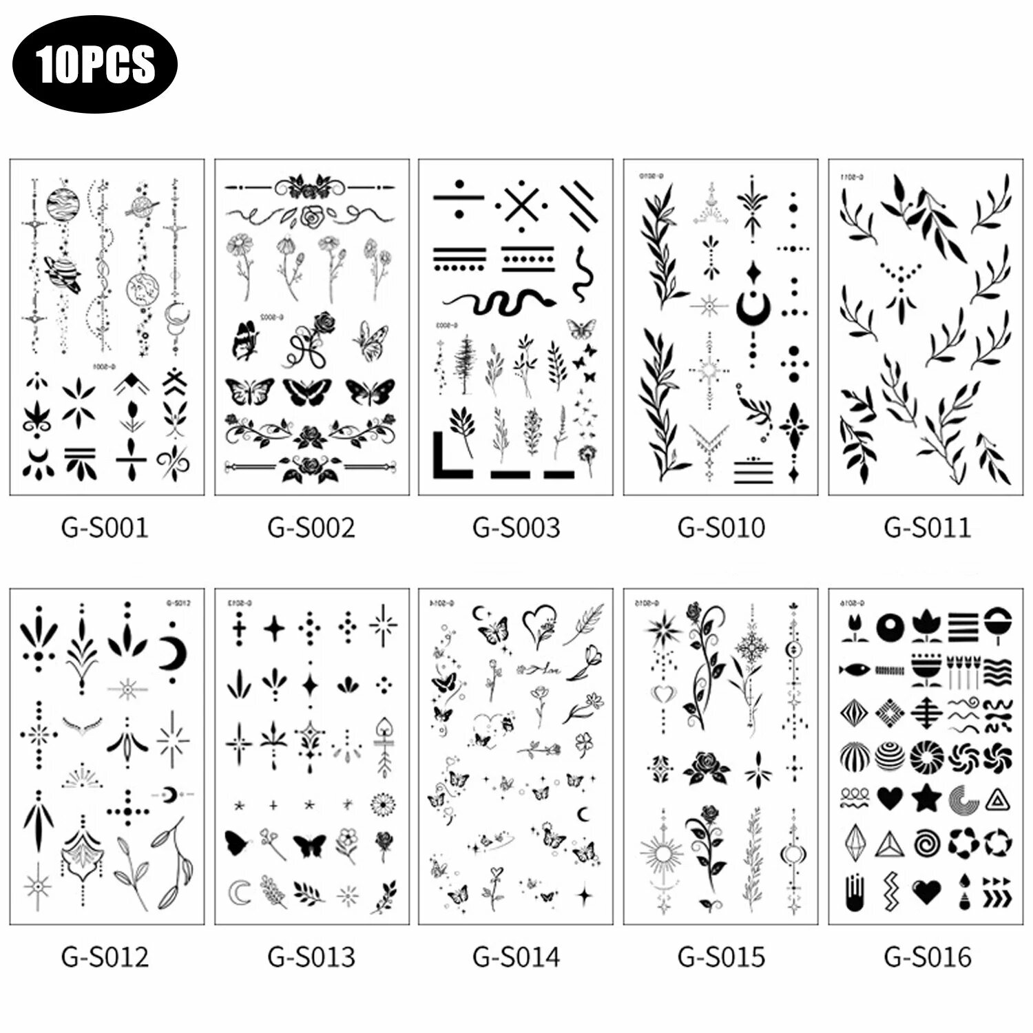 10 шт, временная татуировка на палец, черная бабочка, цветок, боди-арт, водостойкая волшебная мини-узор, полупостоянные наклейки