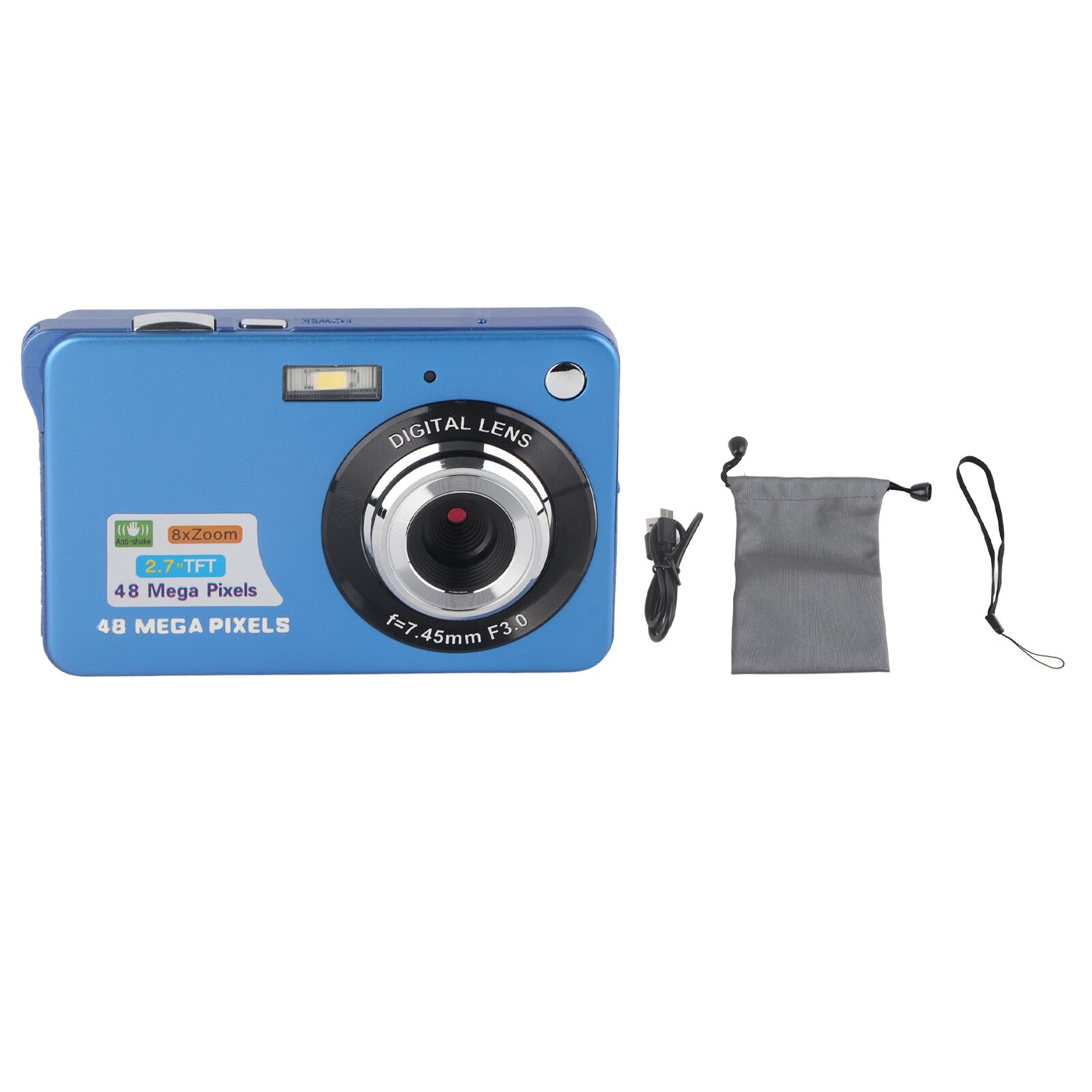 4K Digital Camera 48MP 2.7in LCD Display 8x Zoom Anti Shake Vlogging for Photography Continuous Shooting Blue