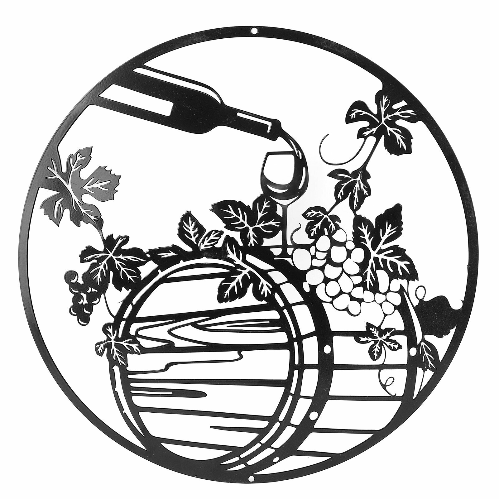 30CM Round Wall Decor Wine Bottle Grape Leaf Sculpture Iron Art Hollow Decoration for Home Bar Restaurant