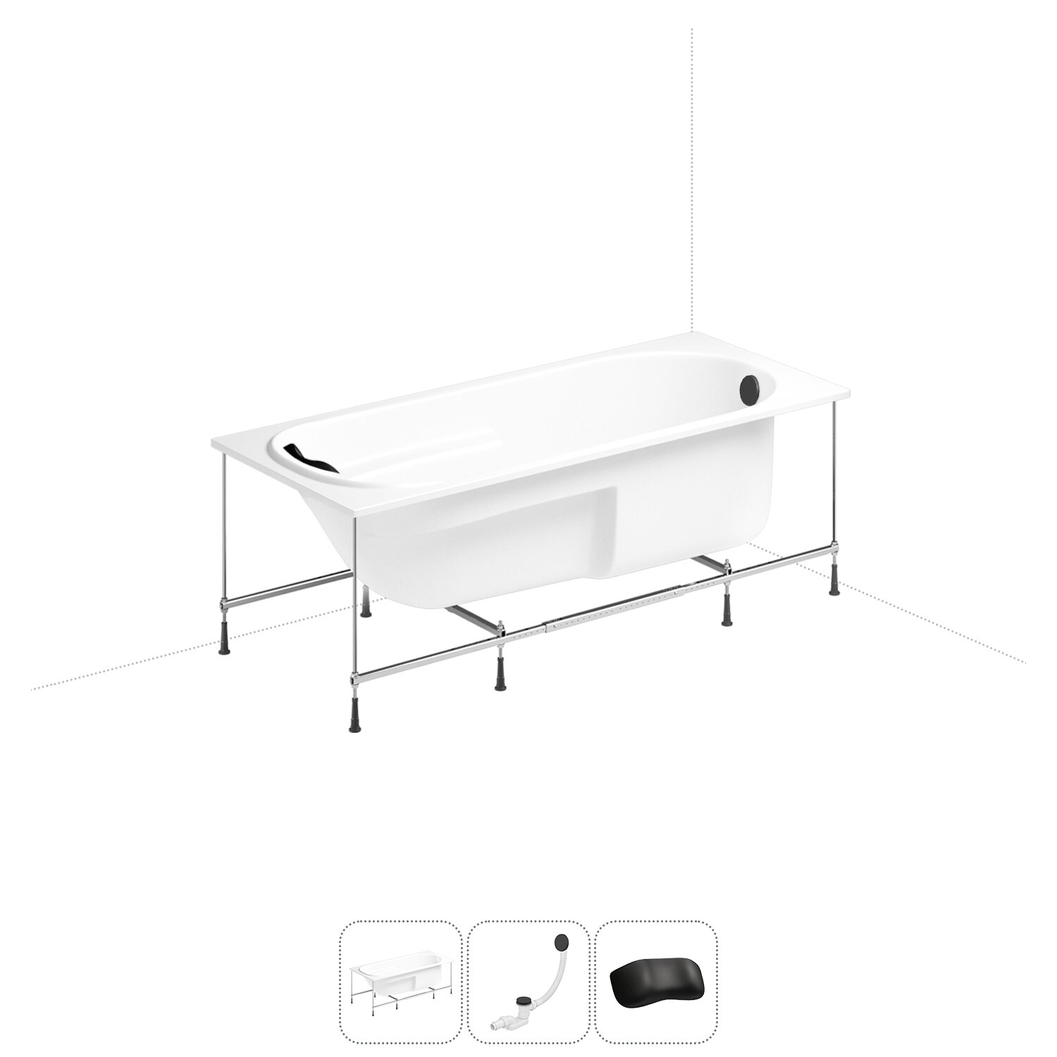 Акриловая ванна 160x75 с каркасом Lavinia Boho Bristol 20220975R в наборе 4 в 1: прямоугольная ванна 160 x 75 см, каркас, слив-перелив, подголовник