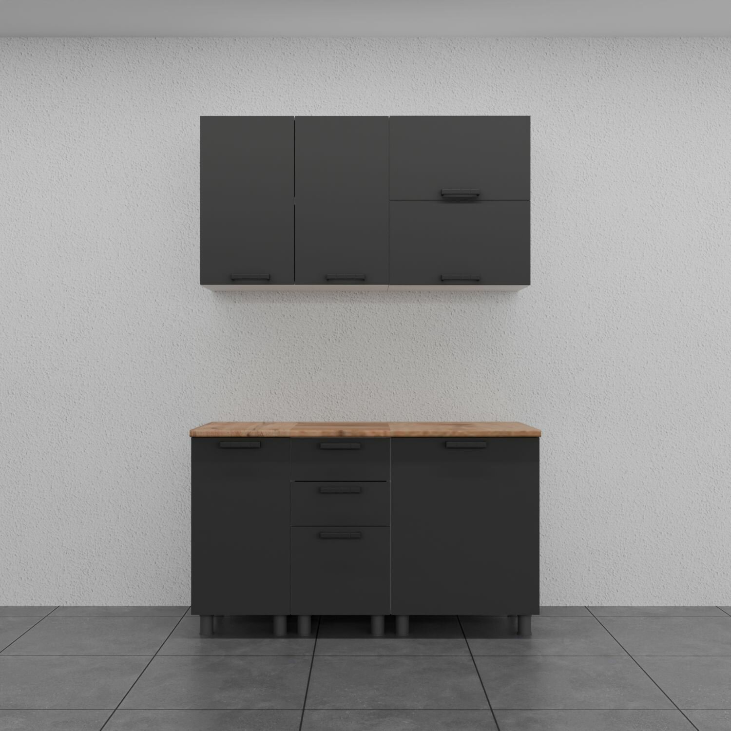 Кухонный гарнитур "Комфорт Эстетик", 1,4м, фасады МДФ, модульный, сталь/сонома