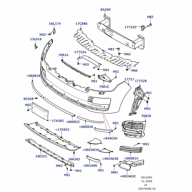 Передний левый LR098408 Внешний воздушный дефлектор бампера для Land Rover Range Rover 2017-внешний воздуховод