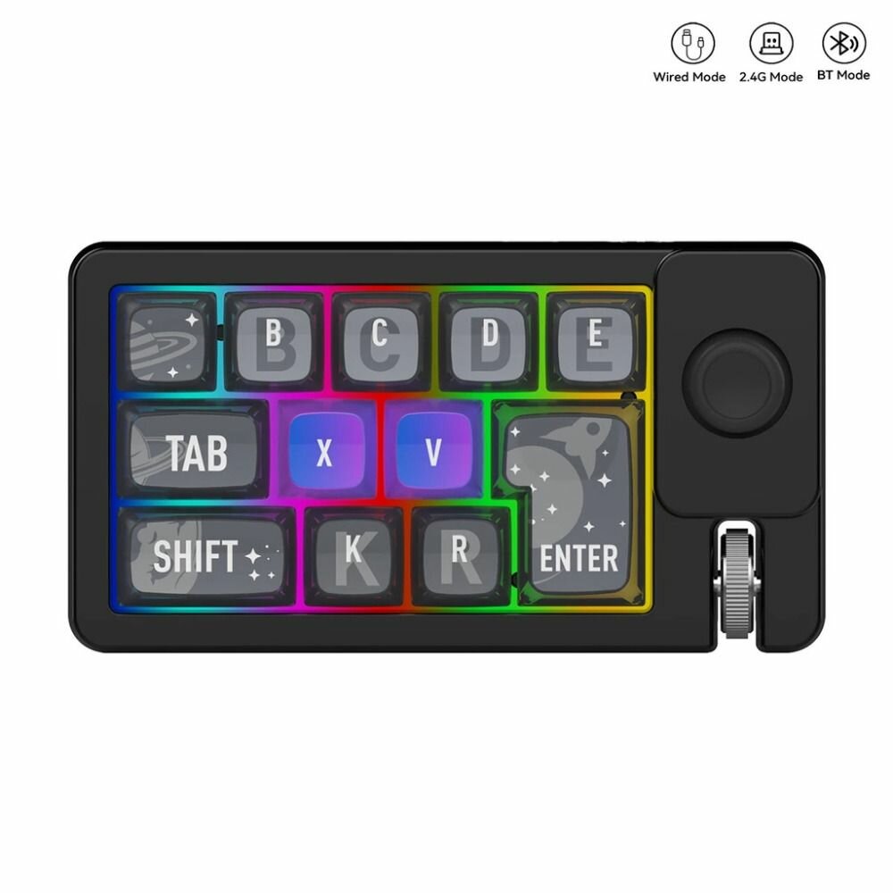 12-клавишная беспроводная макро-механическая клавиатура: 3 режима работы, RGB-подсветка, Программируемая Совместима с ПК и ноутбуками