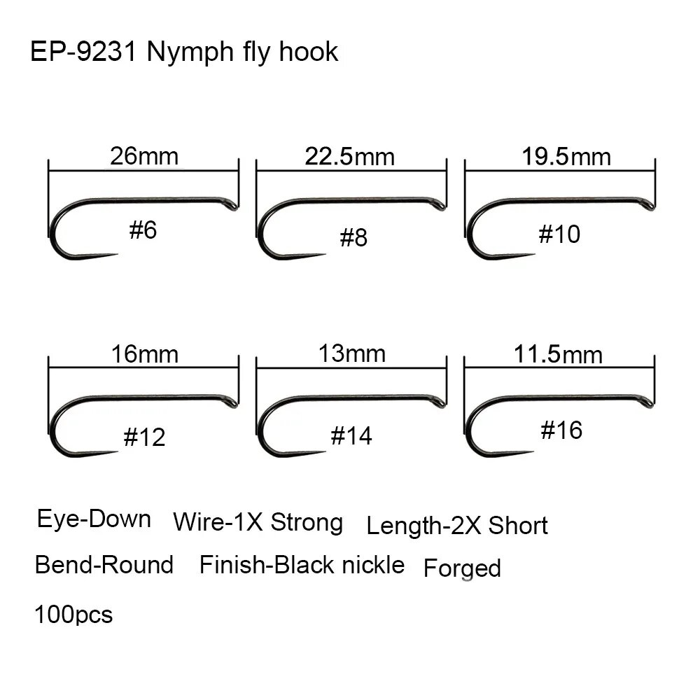 Eupheng 50 шт. Крючки для нахлыста Aventik 16, Nymph fly hook 9231