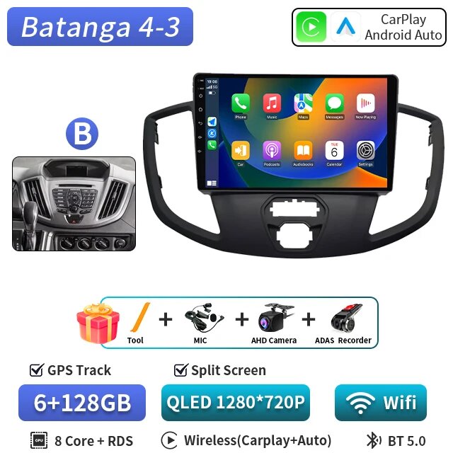 Android 16 для Ford Tourneo Custom 1 I Transit 2012-2021 Qualcomm Snapdragon Navigation 5G Мультимедийный плеер Auto Carplay auto B4-3 6 128GB B