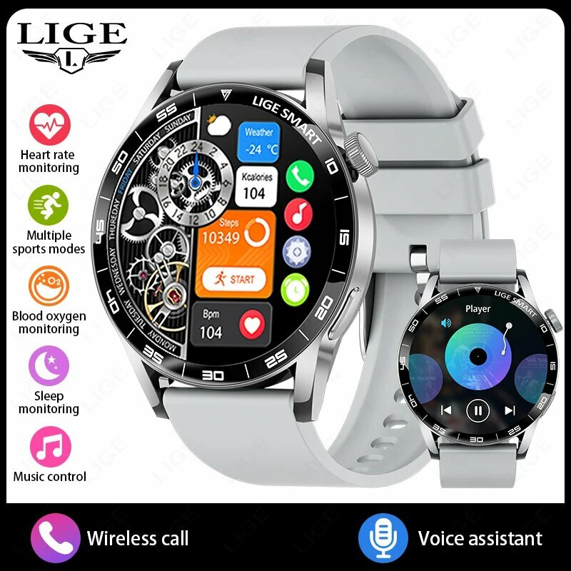 LIGE Full Touch Smart Watch Men AI Voice Assistant Bluetooth Call Men Watches Women Heart Rate Health Monitor Sports Smartwatch