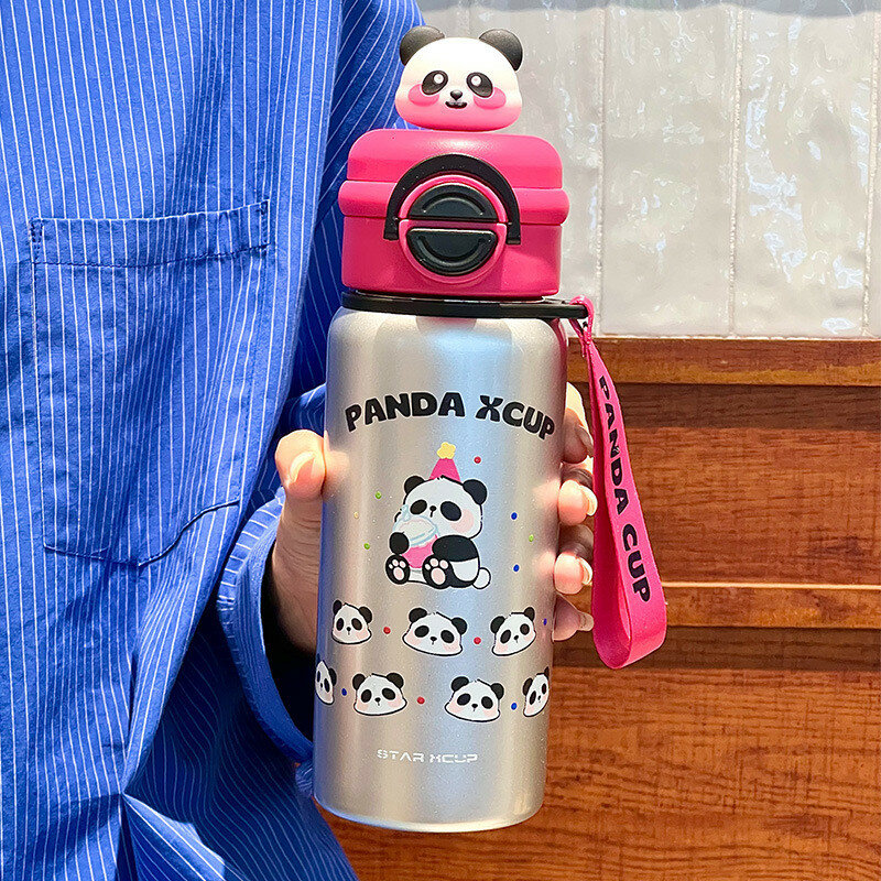 Panda kids термос кружка с запирающейся крышкой и большой емкостью для школы silver