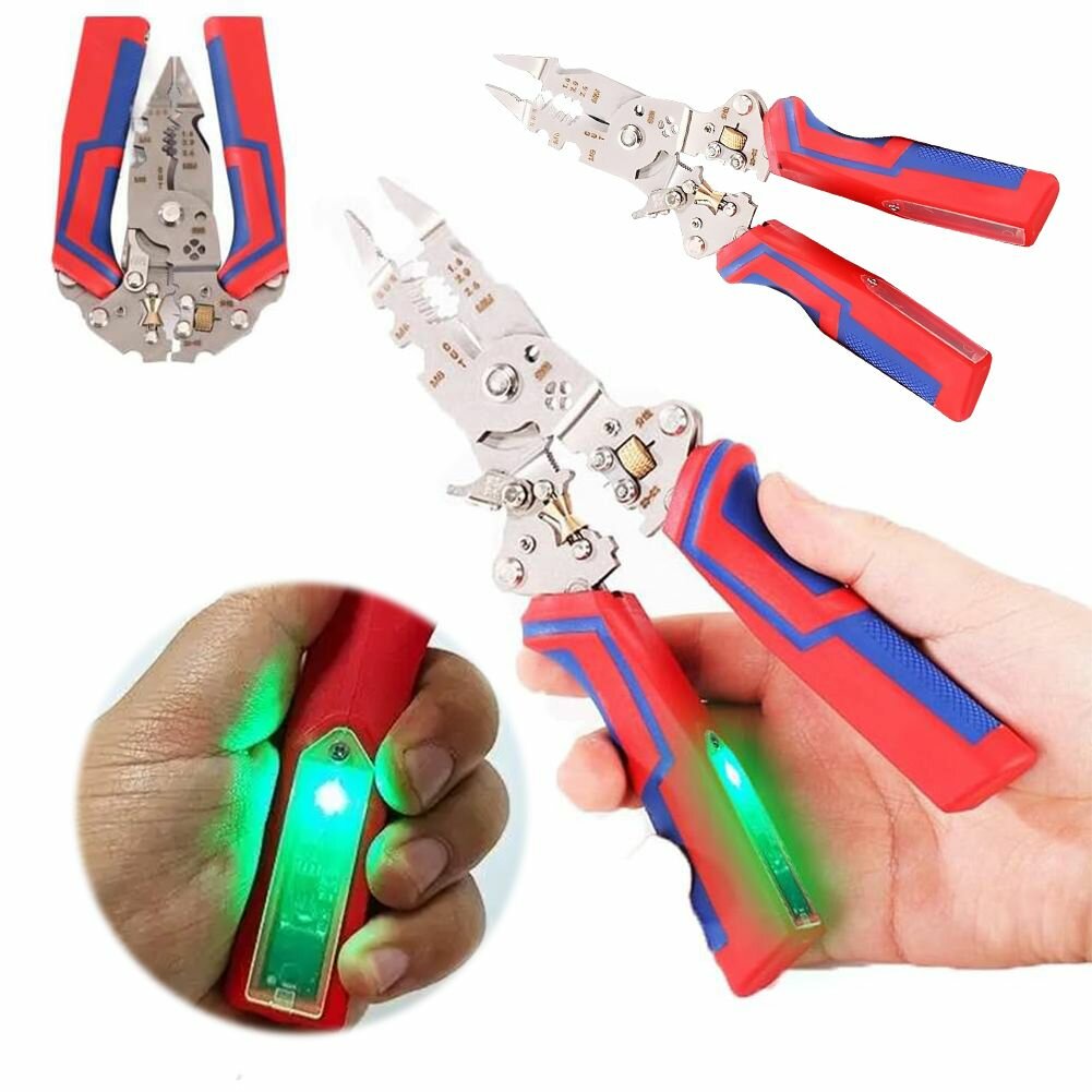 Мультитул для электриков 13 в 1 с тестером напряжения, углеродистая сталь, длина 210 мм