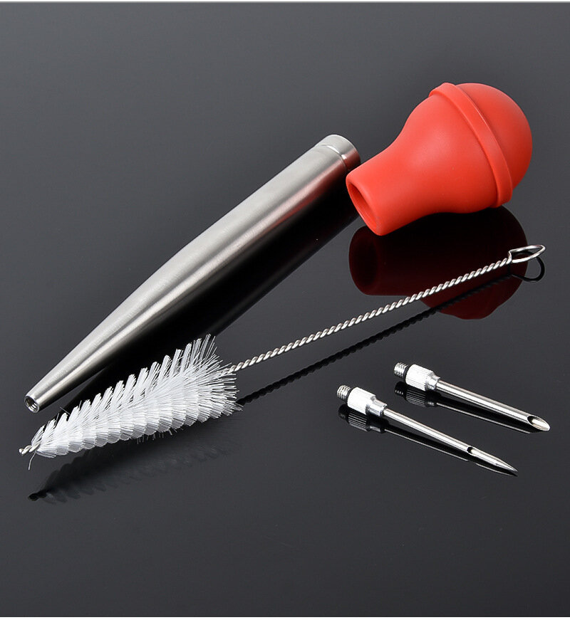 Набор из 4 предметов для приготовления мяса: игла для индейки, силиконовый насос для приправы, насос для BBQ, трубка для капель масла с кистью