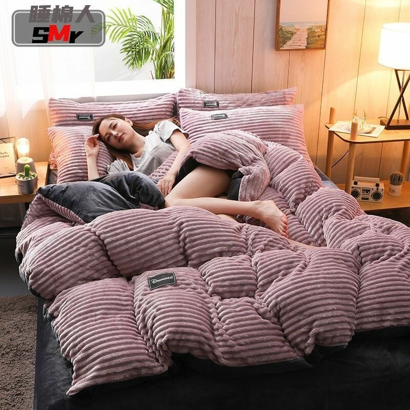 Комплект постельного белья, Фланель, Двуспальный, Одеяло 200 * 230，наволочки 48x74