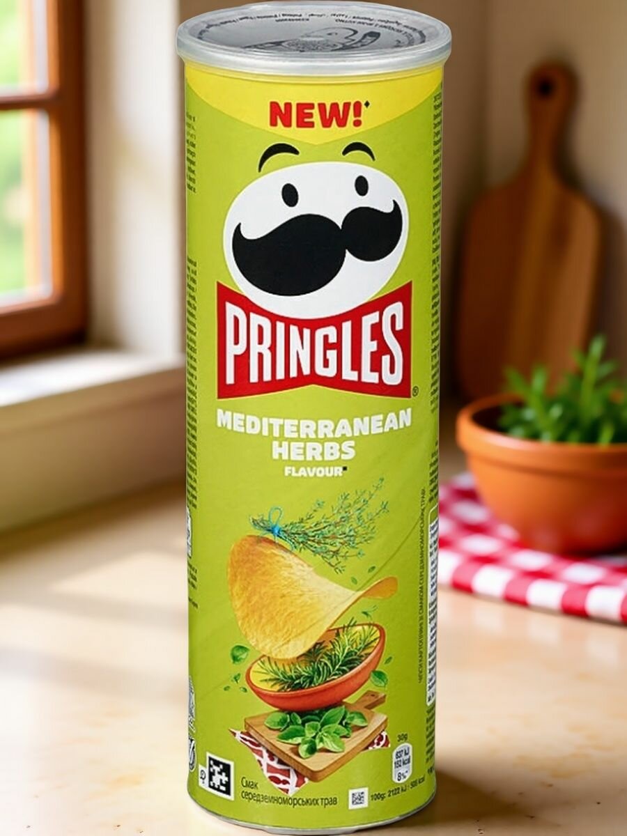 Pringles Чипсы картофельные со вкусом Средиземноморские травы, 165 г - 1 шт