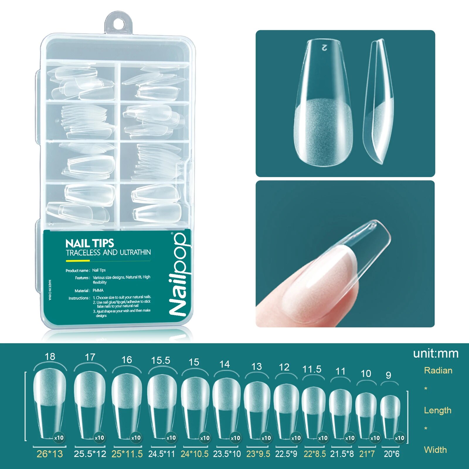 Nailpop Типсы для ногтей M-Coffin, 120 шт.