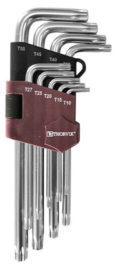 Набор ключей torx Г-образных с отверстием Т10H-T50H 9 предметов THORVIK
