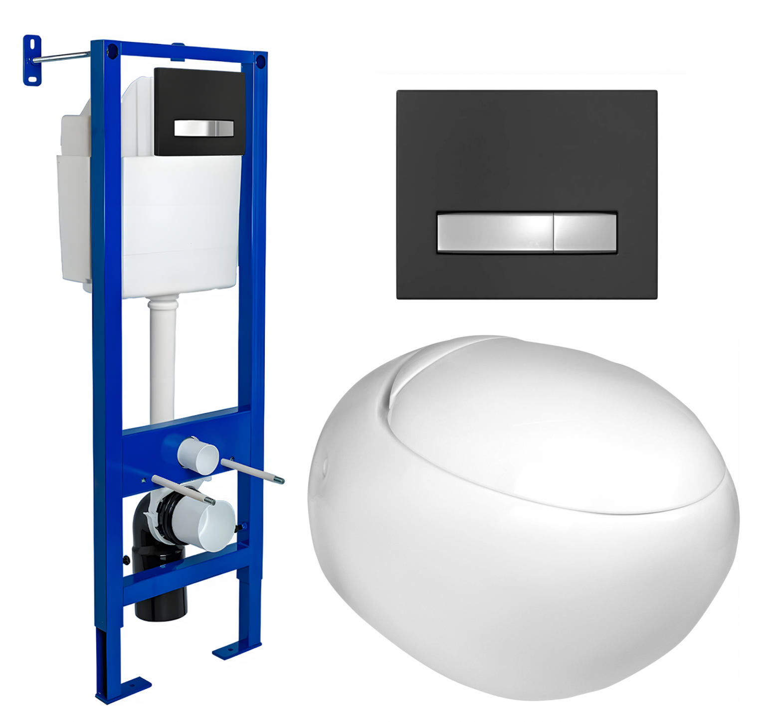 Комплект 3 в 1 инсталляция Berges Atom Line 410 + Подвесной унитаз WeltWasser Jeckenbach + кнопка черная, хром